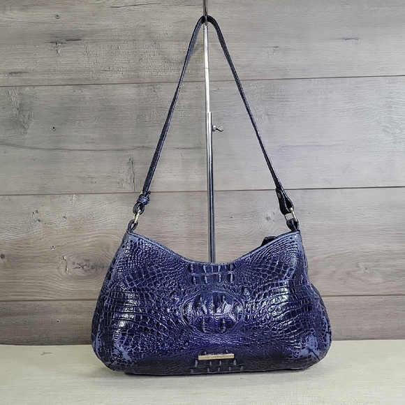 Brahmin | Bags | Brahmin Blue Crocodileembossed Leather Shoulder Bag ...